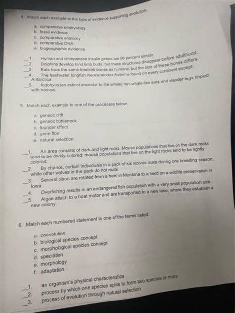 Solved 4 Match Each Example To The Type Of Evidence