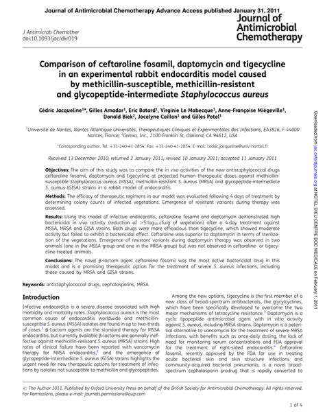 Pdf Comparison Of Ceftaroline Fosamil Daptomycin And Tigecycline In