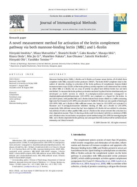 Pdf A Novel Measurement Method For Activation Of The Lectin Complement Pathway Via Both