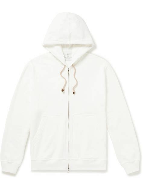 Brunello Cucinelli Cotton Jersey Zip Up Hoodie White Brunello Cucinelli