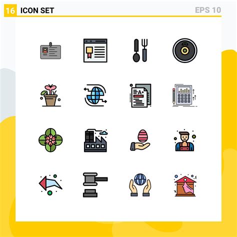 Mobile Interface Flat Color Filled Line Set Of 16 Pictograms Of Plates Restaurant Develop Dish