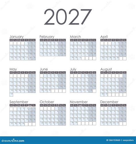 Calendar 2027 Year Black Design Monthly Calendar Template For 2027