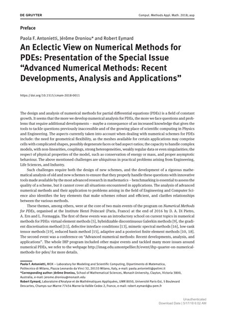 PDF An Eclectic View On Numerical Methods For PDEs Presentation Of The Special Issue
