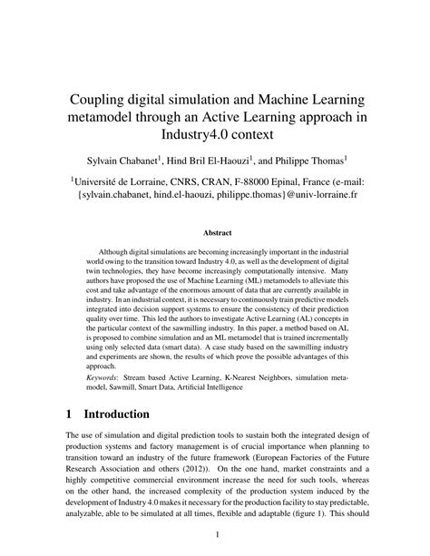Pdf Coupling Digital Simulation And Machine Learning Metamodel