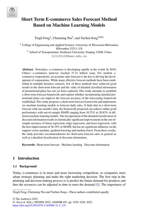 Pdf Short Term E Commerce Sales Forecast Method Based On Machine Learning Models