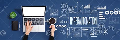 hyperautomation theme with person using laptop computer stock image