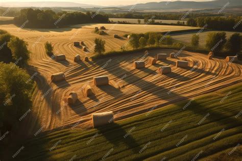 Premium AI Image | Aerial view of a winding hay bale maze in a sunlit field created with ...