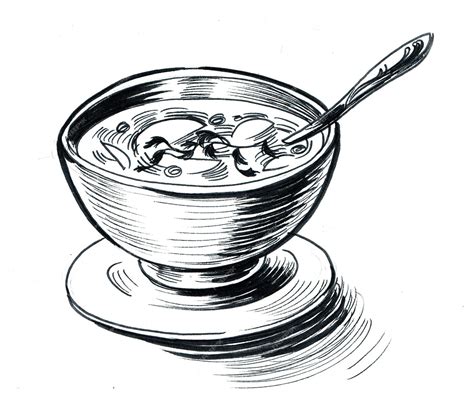 Plato De Sopa Dibujo A Tinta En Blanco Y Negro Foto Premium