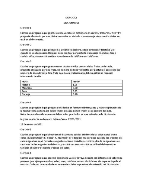 Guia Ejercicios Diccionarios Pdf Diccionario Bases De Datos