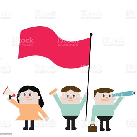 평면 디자인 벡터 일러스트 레이 션 빈 Esp 서식 파일 복사 공간 텍스트 광고 홍보 포스터 전단지 웹 배너 기사 사람들이 올려 그들의 무기를 들고 확성기 플래그 단 안