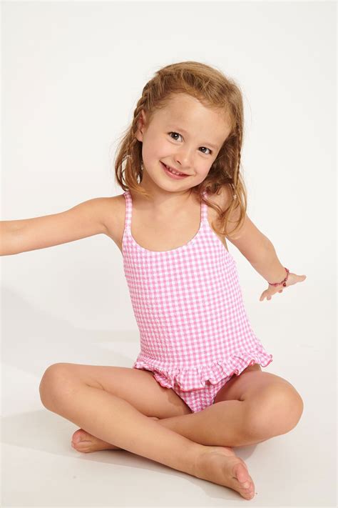 M Leafy Retro Girls Pink Gingham One Piece Pink Swimsuit Banana Moon®