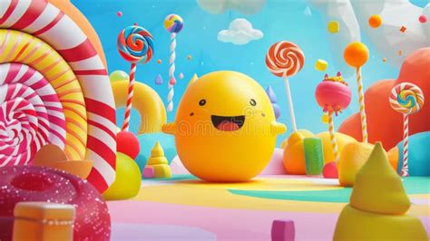 Cheerful Animated Candy Character In A Colorful Fantasy Candy Land Stock Illustration
