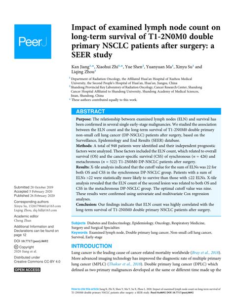 Pdf Impact Of Examined Lymph Node Count On Long Term Survival Of T1