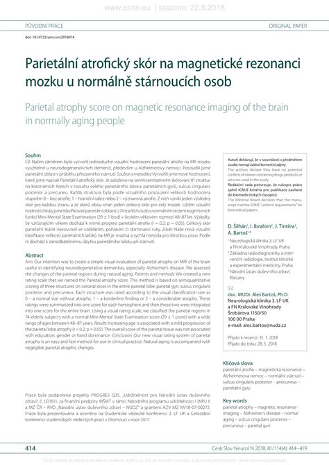 Pdf Parietal Atrophy Score On Magnetic Resonance Imaging Of The Brain