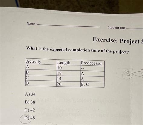 Solved What Is The Expected Completion Time Of The Project