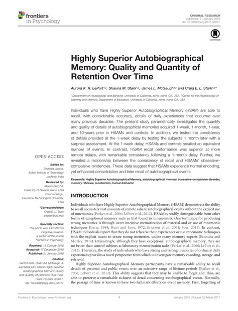 Pdf Highly Superior Autobiographical Memory Quality And Quantity Of