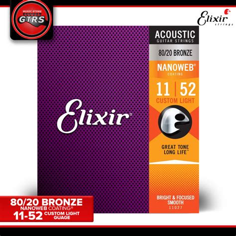 Elixir Acoustic 8020 Bronze Acoustic Guitar Strings With Nanoweb