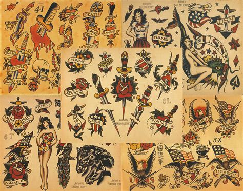 Sailor Jerry Traditional Vintage Style Tattoo Flash 5 Sheets 11x14 Old