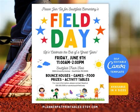 School Field Day Flyer Template Editable Sports Olympics Invite