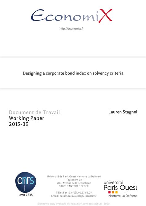 Pdf Designing A Corporate Bond Index On Solvency Criteria