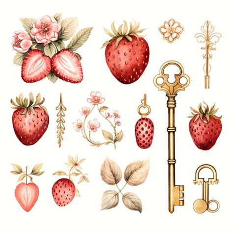 Premium Ai Image Watercolor Strawberry Key Watercolor Clipart