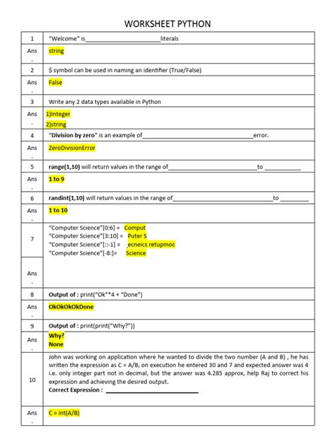 Worksheet Python Revision Tour Pdf Teaching Methods And Materials