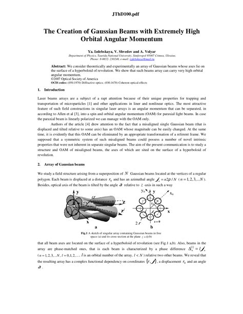 Pdf The Creation Of Gaussian Beams With Extremely High Orbital Angular Momentum