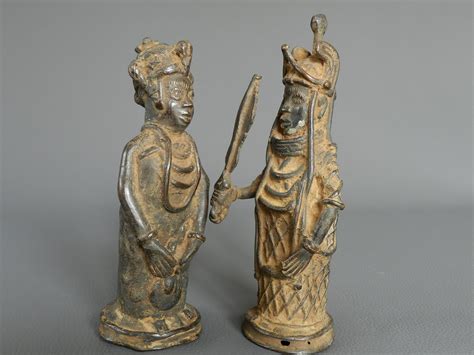 Couple Ife Edo Bronze Bini Benin Eben Oba Osemwende Sword Armor Oba Regal Insignia And Royal