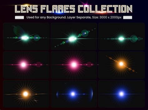 Premium Psd Colorful Lens Flare With Abstract Lens Lights Collection