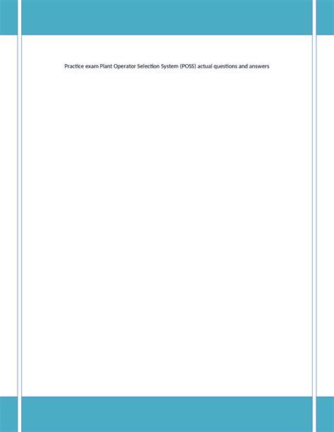 Practice Exam Plant Operator Selection System Poss Actual Questions