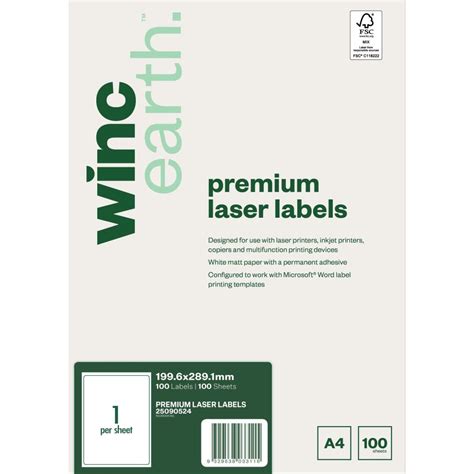 Winc Earth Premium Laser Labels 1996x2891mm 1 Per Sheet Pack Of 100