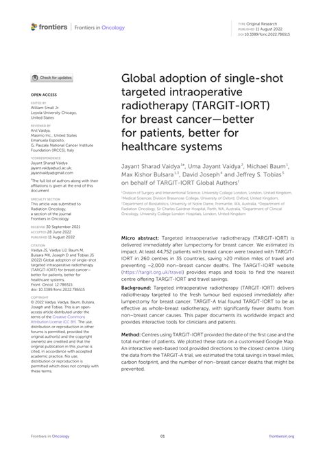 Pdf Global Adoption Of Single Shot Targeted Intraoperative Radiotherapy Targit Iort For