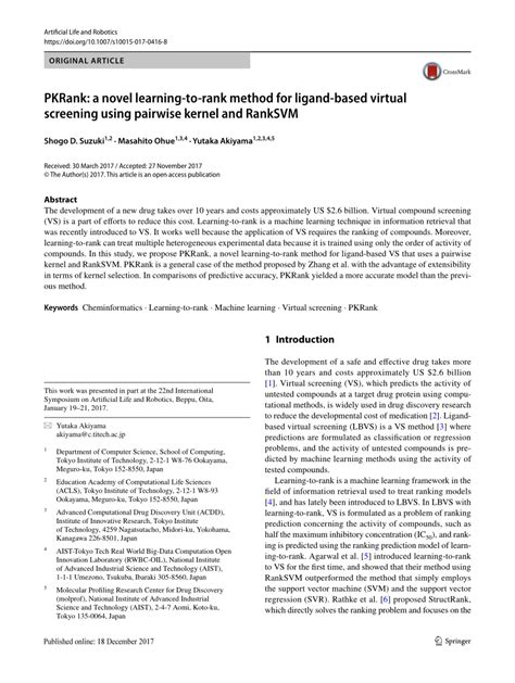 Pdf Pkrank A Novel Learning To Rank Method For Ligand Based Virtual
