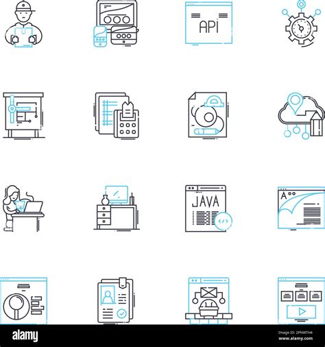 Workstation Computer Linear Icons Set Processor Graphics Performance