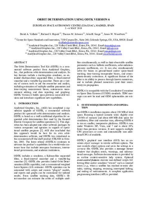 Pdf Orbit Determination Using Odtk Version 6