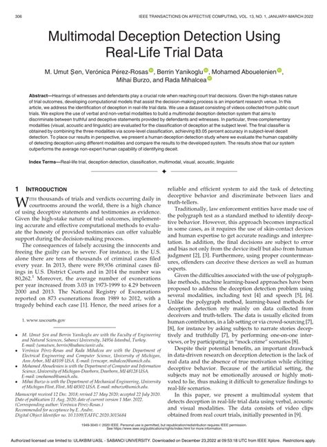 Pdf Multimodal Deception Detection Using Real Life Trial Data