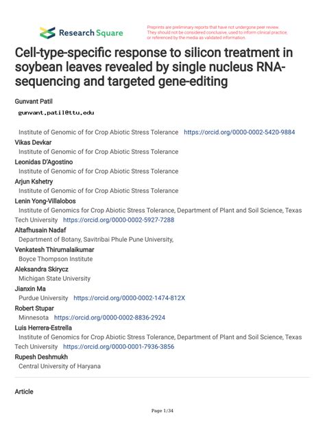 Pdf Cell Type Specific Response To Silicon Treatment In Soybean