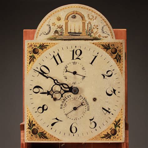 Lot 094 Cherry Cased Tall Clock With Antique Wooden Hoadley Plymouth