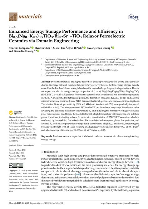 Pdf Enhanced Energy Storage Performance And Efficiency In Bi05na0