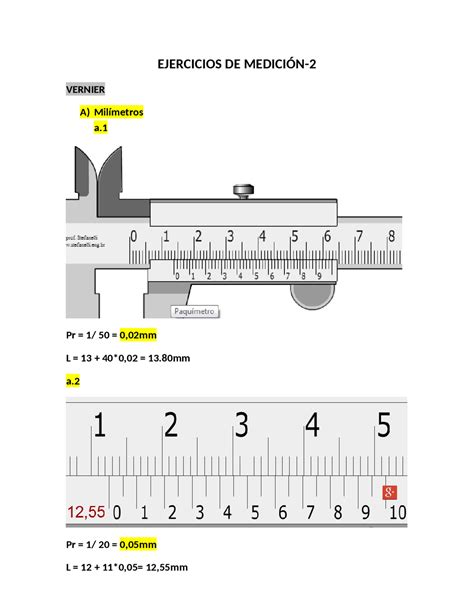 Ejercicios Vernier Lectura Manual Esercizi Di Metrologia Docsity