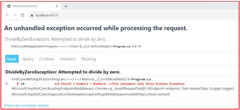 Developer Exception Page Middleware In Asp Net Core