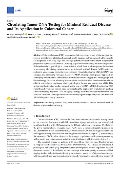Pdf Circulating Tumor Dna Testing For Minimal Residual Disease And Its Application In