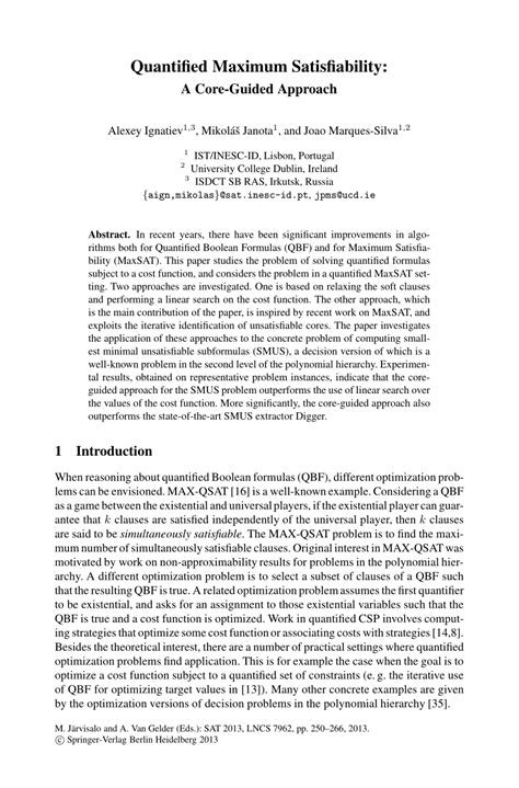 Pdf Quantified Maximum Satisfiability A Core Guided Approach