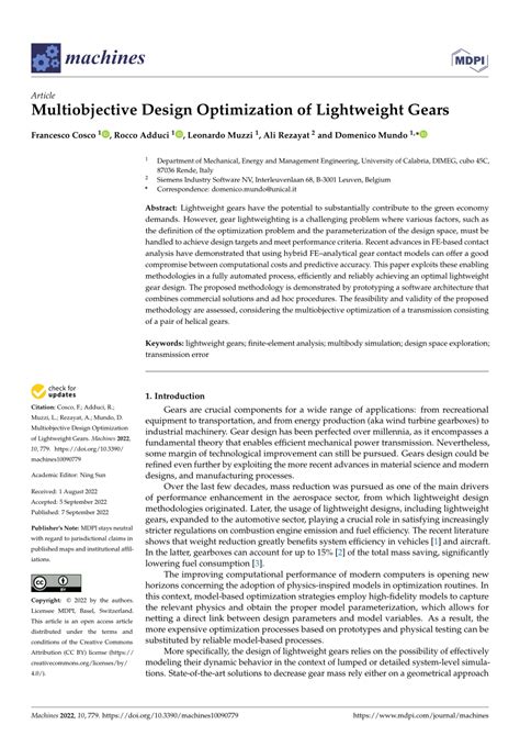 Pdf Multiobjective Design Optimization Of Lightweight Gears