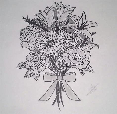 Bouquet Of Flowers Pencil Drawing Bouquet Drawing Line Stock