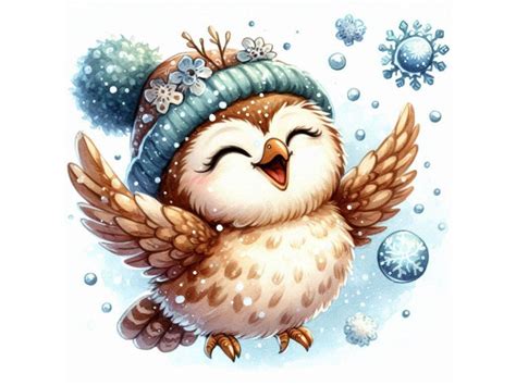 A Watercolor Piece Of A Joyful Owl Catch Gráfico Por Ai Illustration