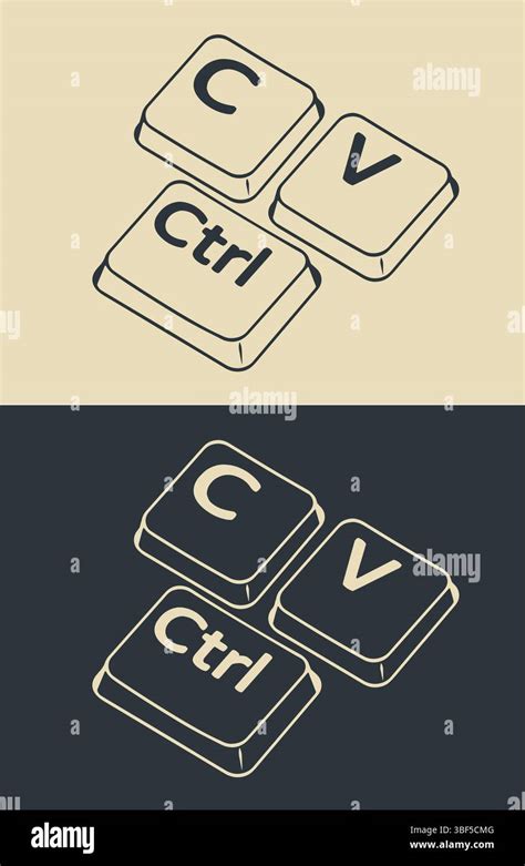 ctrl c and ctrl v keys stylized ironic vector illustrations stock
