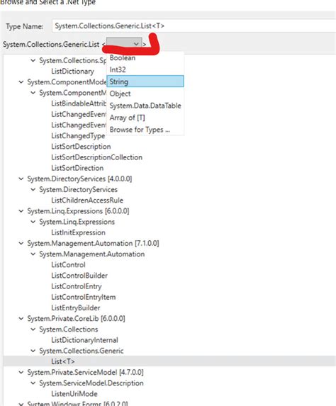 cannot use any system collections generic type on the list not all