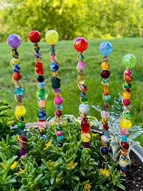 Large Beaded Garden Stake Garden Decor Summer Decor Floral