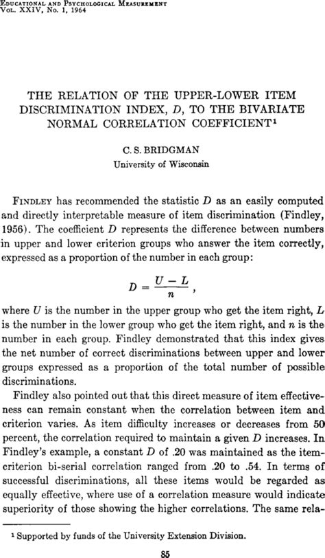 The Relation Of The Upper Lower Item Discrimination Index D To The Bivariate Normal